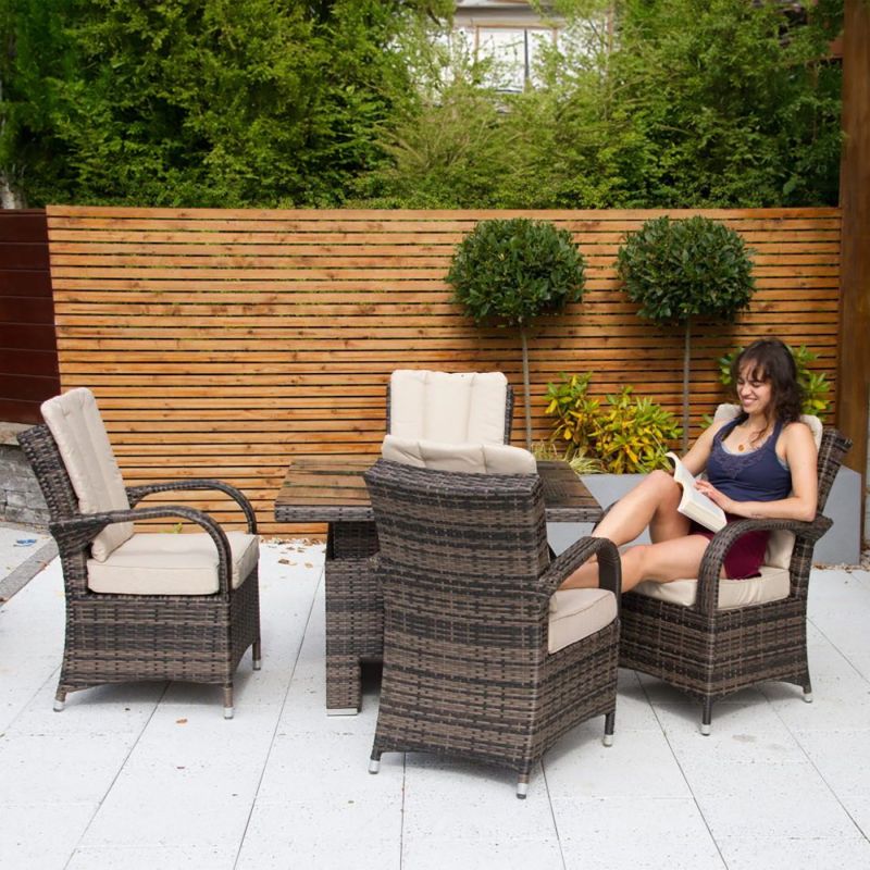 Cairo 4 Seat Square Rattan Outdoor Dining Set with Rising Table and Quick Dry Cushions