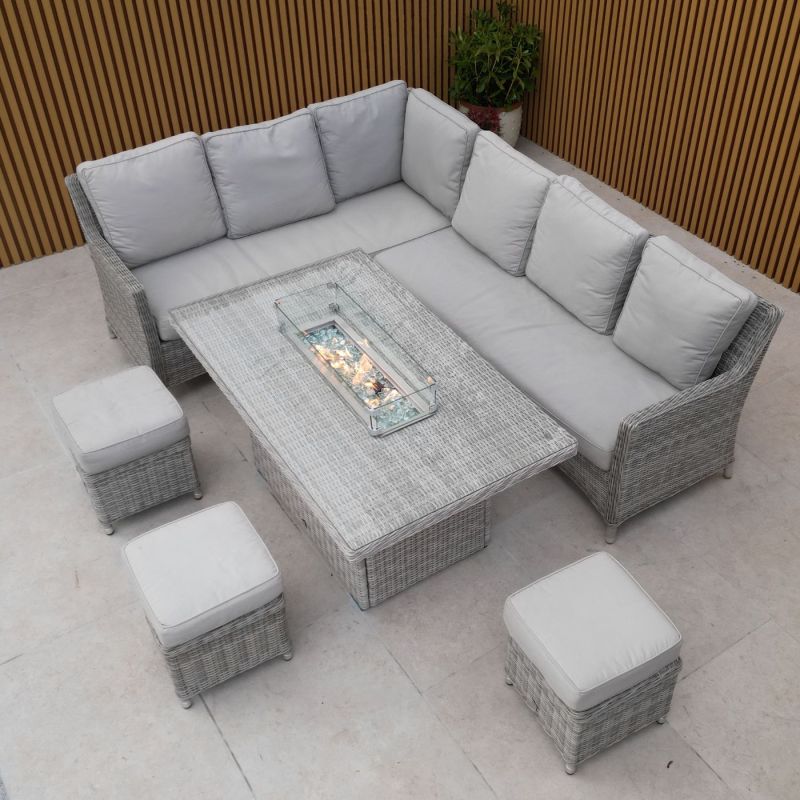 Hamilton Corner Dining Set with Rectangular Firepit Table
