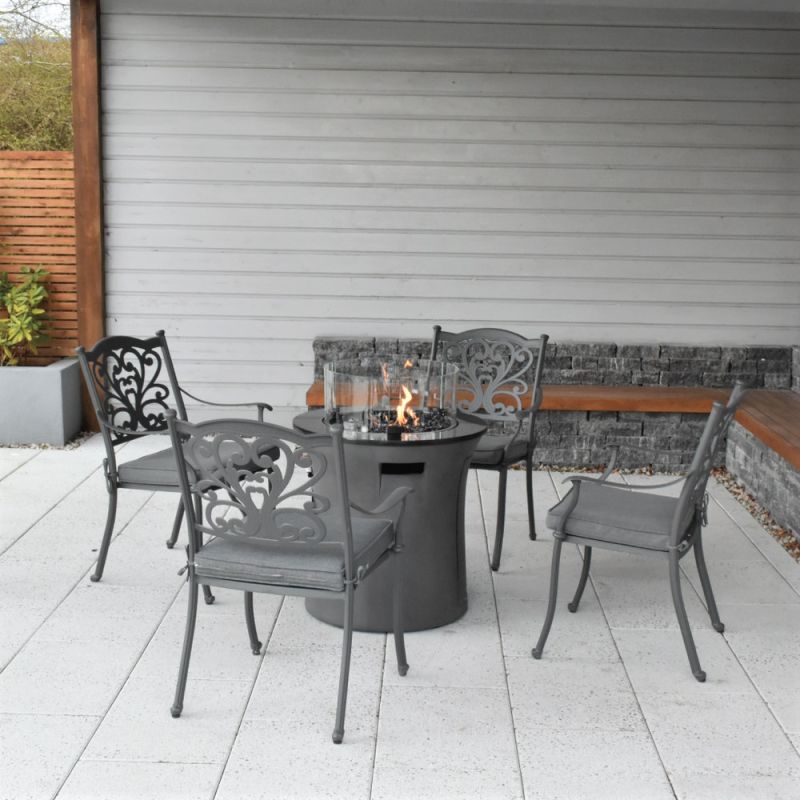 4 Seater Lambay Round Fire Column With Hampshire Chairs in Grey