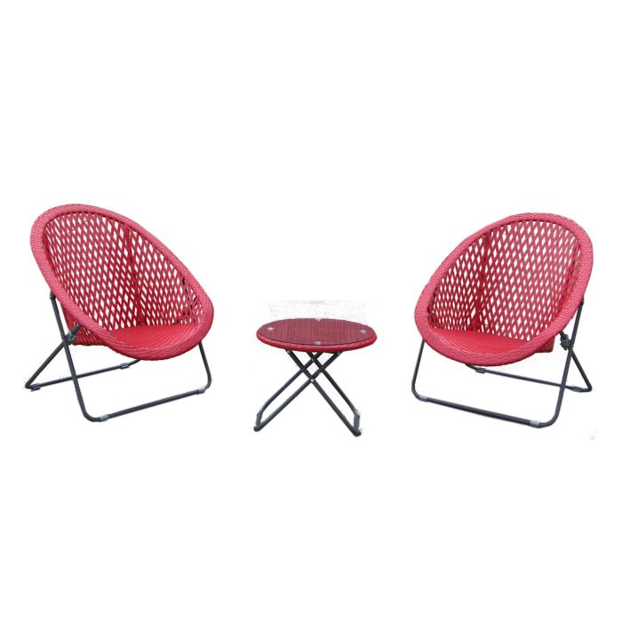 Tobs Rattan Folding Lounge Bistro Set - Red