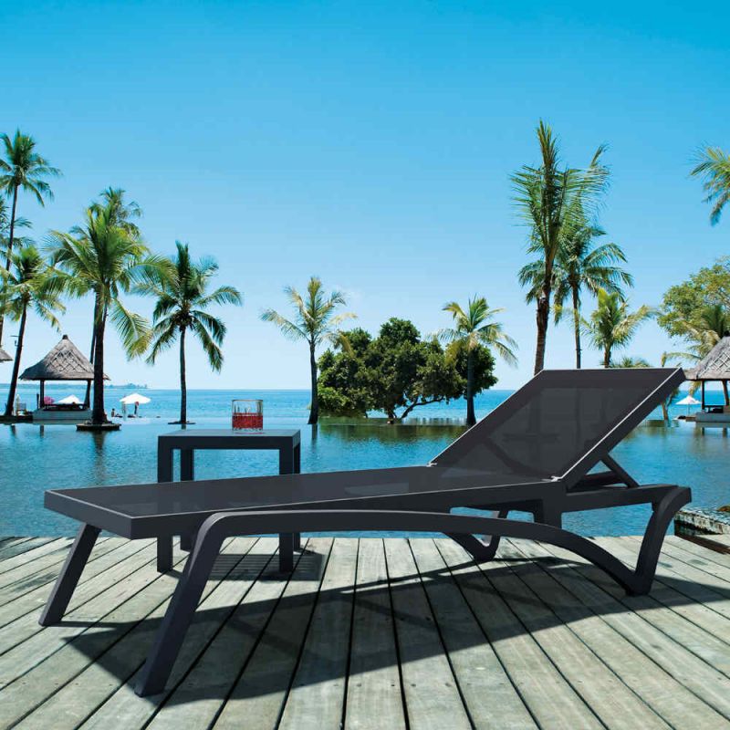 Pacific Black Commercial Grade Textilene Sun Lounger