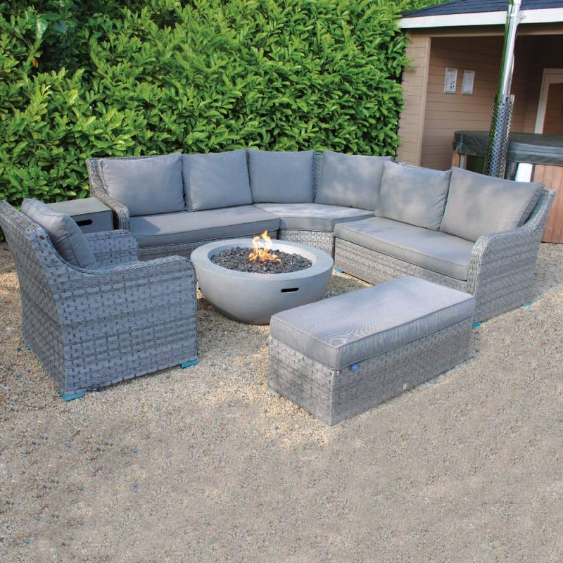 Vancouver Rattan Corner Sofa Set Lasair Round Firepit With Bench ...